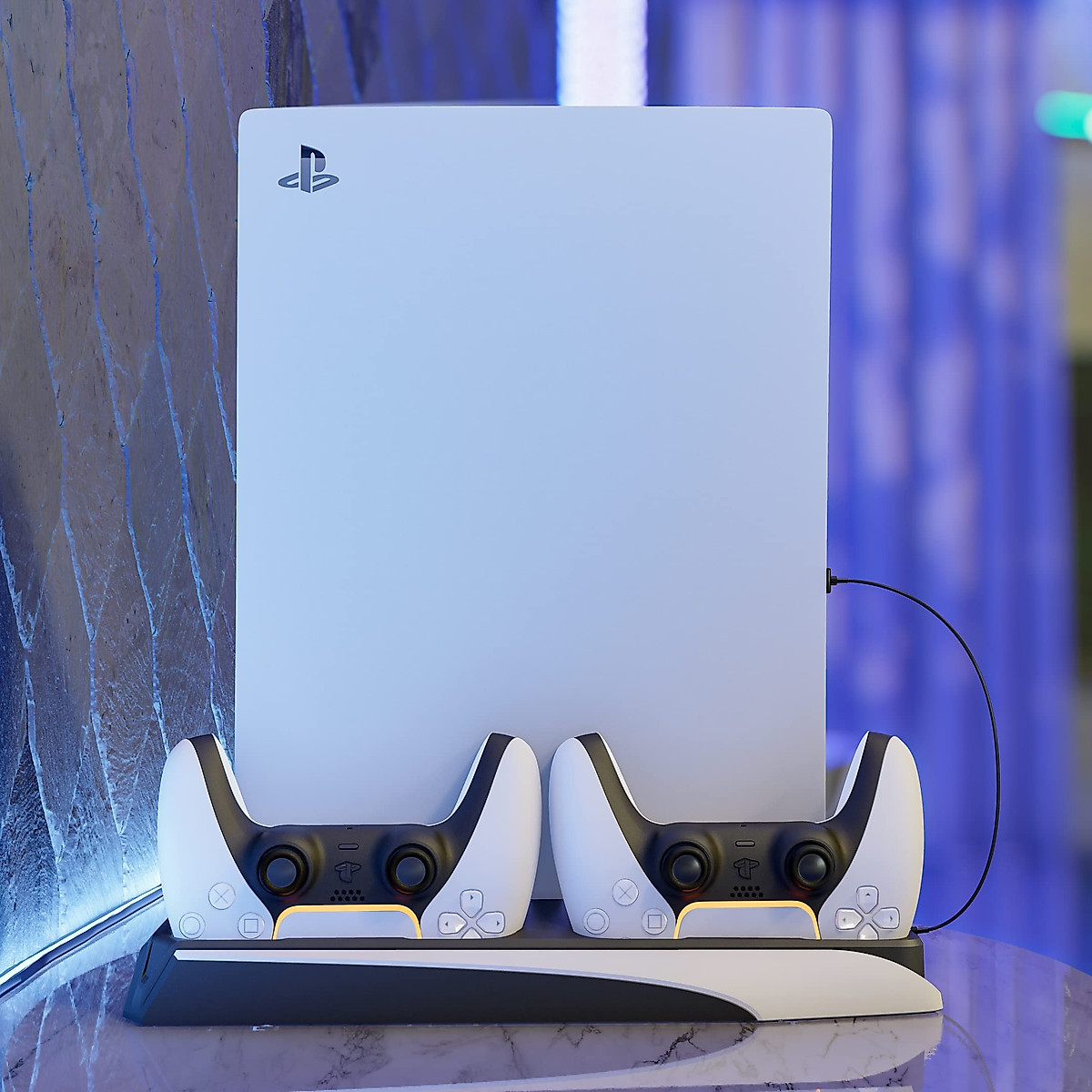 PS5 Cooling Fan Charging Docking Station, 4 in 1 Playstation Stand, Controller Charger, Cool Fan and Games Storage Tray for PS5 Console, Disk and Digital Version (White/Black)…