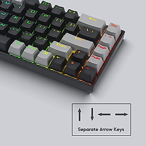 HUO JI 65% RGB Gaming Keyboard, E-YOOSO Z-686 Wired 68 Keys Mechanical Keyboard, Clicky Blue Switches, Pro Software Supported, Detachable USB-C Cable, Separate Arrow Keys - Black/Grey
