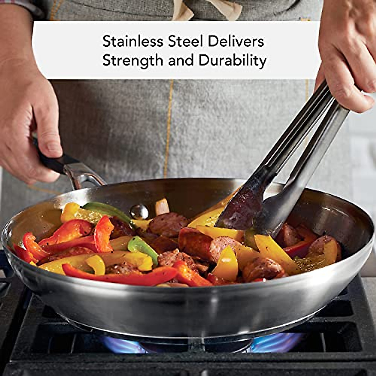 KitchenAid Stainless Steel Frying Pan/Skillet, 12 Inch, Brushed Stainless Steel
