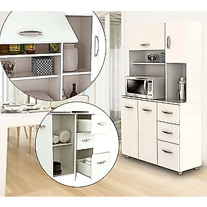 Inval America 4 Door Microwave Storage Cabinet, 15.35 x 35.04 x 66.14, White