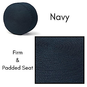 BIRDROCK HOME Outdoor Pouf Ottoman | Hand Woven Waterproof Foot Stool with Bead Bag Filling | Boho Foot Rest for Patio, Living Room, Porch & Outdoor Seating | Lightweight, Soft Stuffed Chair | Navy