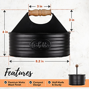 Autumn Alley Farmhouse Rustic Shower Caddy Basket for Bathroom - Toiletries Countertop Organizer, Decorative Bathroom Caddy, Bathroom Accessories with Toilette Label, 8.25" x 6", Black, Small