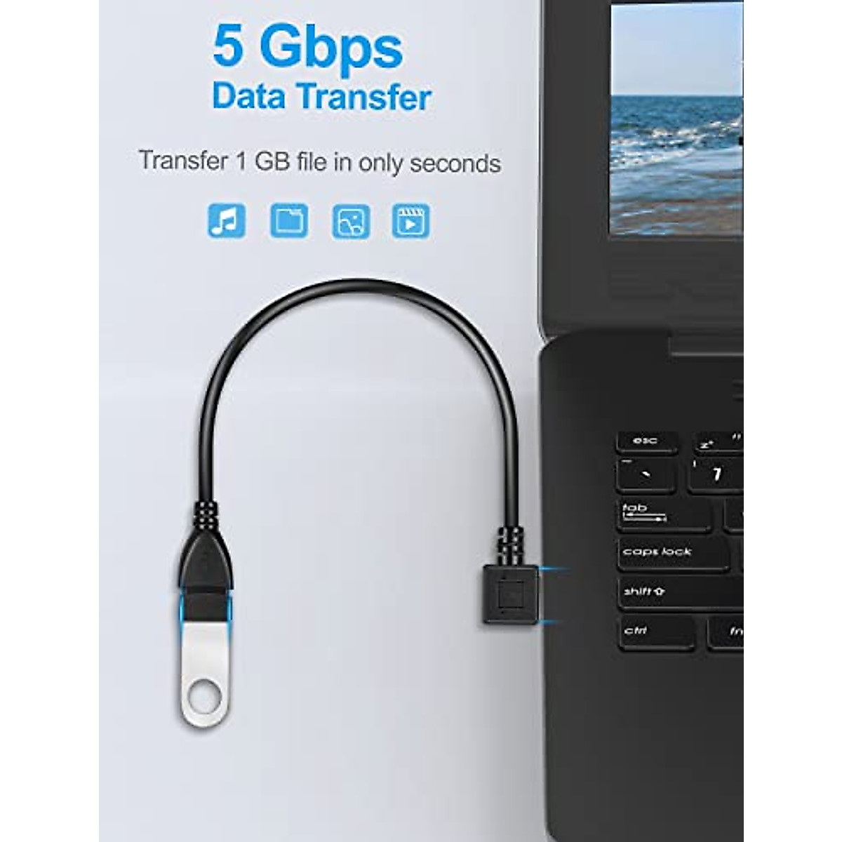 URWOOW 2 Pack SuperSpeed USB 3.0 Angle Male to Female Extension Cable Convertor Adapter Extender Cord Left and Right Angle one Each - 6 inch 2 Pack