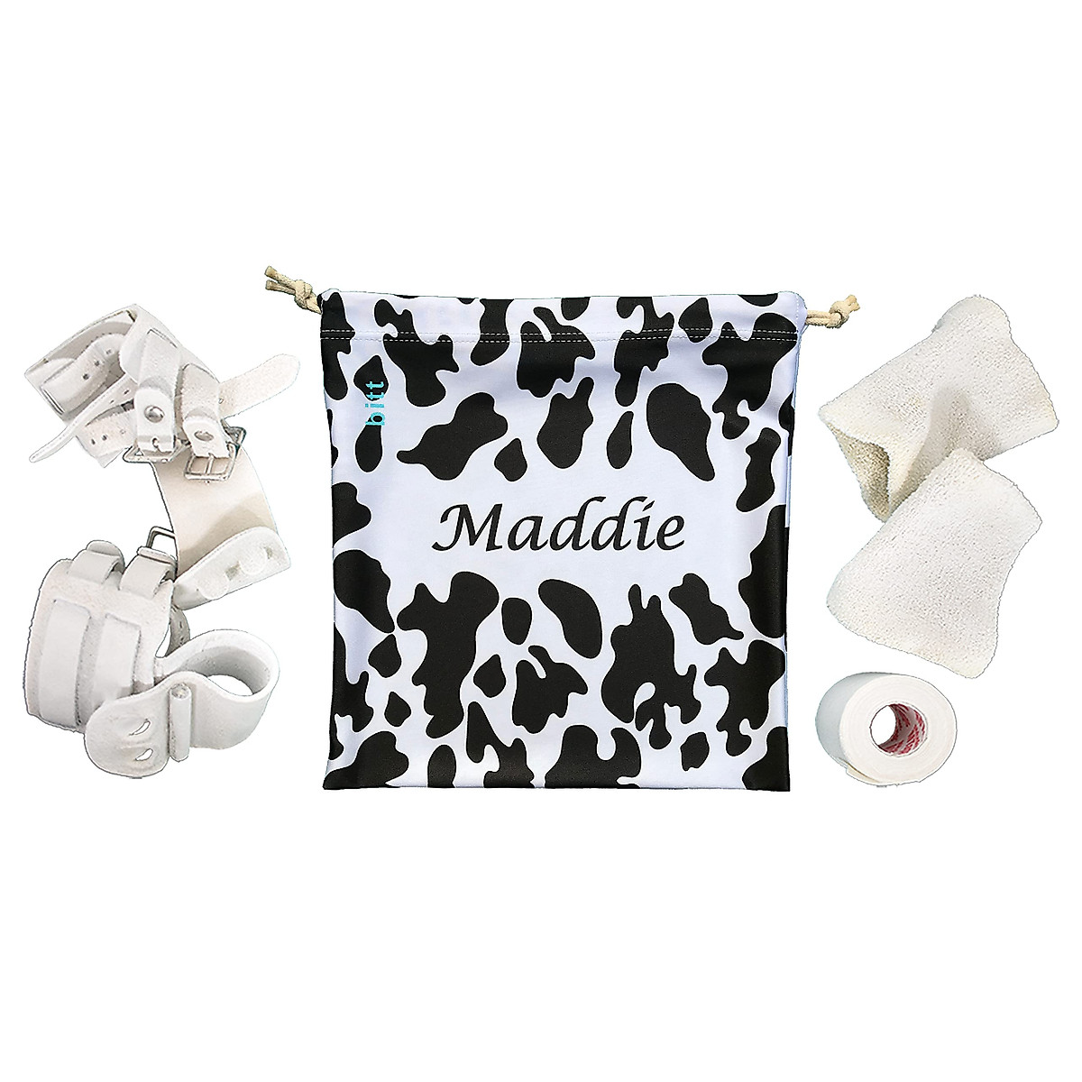 Bitt Sportswear Personalized Gymnastics Grip Bag in Cow Print with Crystals Options (Black Cow Print)