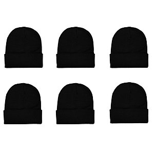 Gelante Unisex Knitted Winter Beanie Hat 6 Pcs 2040-BLK-6PC Black