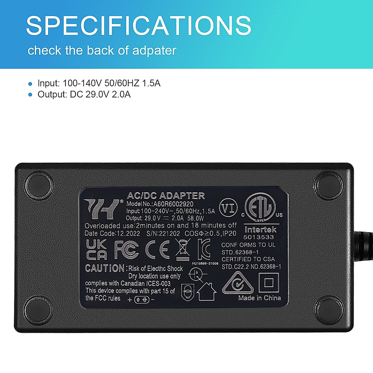 Power Recliner Power Supply Kit-4-Piece Universal Dual Power Supply Transformer with AC Power Cord, DC Extension Cable and Y Splitter Cord 29V 2A Adapter for Recliner, Lift Chairs and Sofa