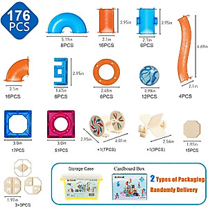 MAGBLOCK Magnetic Tiles 176Pcs Marble Run Race Track Toy Set STEM Educational Building Blocks Child Brain Development Kit Magnet Construction Toys for Boys Girls Kids Age 7 8 9 10+ Years Old