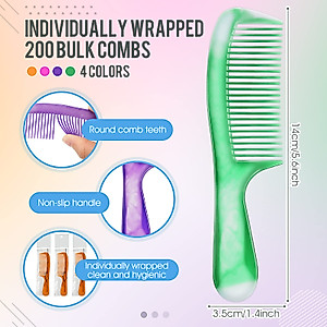 200 Pcs Individually Wrapped Hair Combs Disposable Hair Combs Set Colorful Hair Combs Bulk for Hotel Shelter Homeless Nursing Home Charity Church, 4 Styles