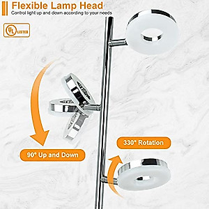 DINGLILIGHTING DLLT Modern 3-Light LED Floor Lamp, Indoor Standing Light with Adjustable Head, Contemporary Tall Pole Tree Corner Lamp, Craft Spotlight Lamps for Living Room, Bedroom, Office, Silver