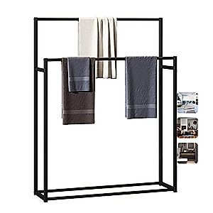 -Shelf Balcony Bathroom Stand Alone Towel Holder,Freestanding Towel Rack Stand,Metal Towel Drying Rack Ladder for Bathroom/Kitchen/Bathtub/Black/65 * 20 * 110Cm