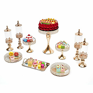 BOTAIDAHONG Gold Round Metal Cupcake Holder Crystal Base Display Plate Rectangular Mirror-top Cake Stand Fruits Dessert Serving Tray for Wedding Party Decor, 10 PCS