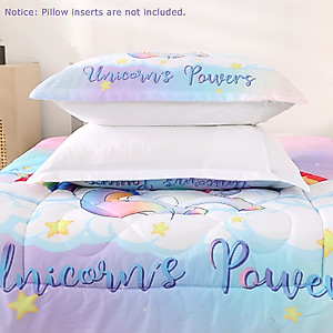 KINBEDY Unicorn Toddler Bedding Set Rainbow Soft Breathable Polyester Nursery Comforter with 2 Pillowcases for Baby Girls and Boys,Lavender