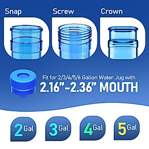 【Upgraded】Morsatie Reusable 3 & 5 Gallon Water Jug Cap, No Leaking & Popping Open, Food Grade Silicone Replacement Cap for 55mm Standard/Screw/Crown Top Water Bottle & Water Pump Dispenser, 3Pcs
