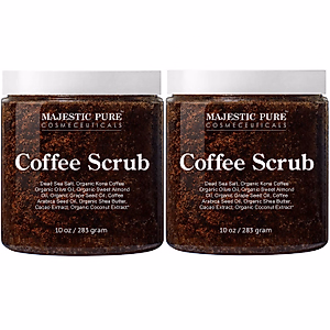 Majestic Pure Arabica Coffee Scrub - All Natural Body Scrub for Skin Care, Stretch Marks, Acne & Cellulite, Reduce the Look of Spider Veins, Eczema, Age Spots & Varicose Veins, Set Of 2