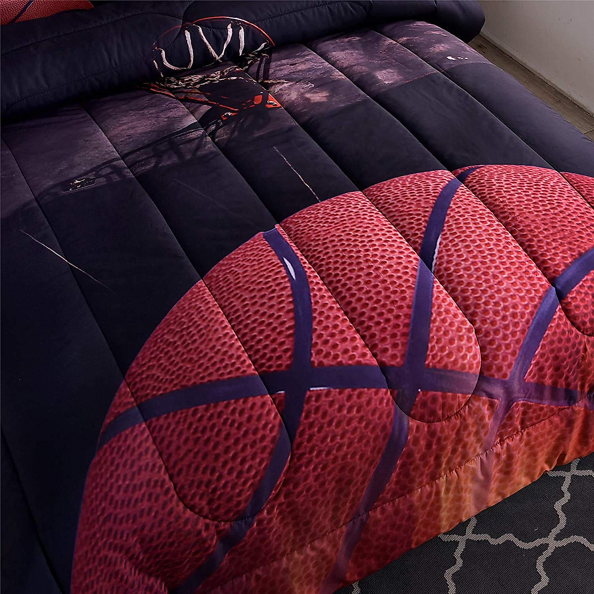 Btargot Basketball Comforter Sets Twin for Boys Teens,3D Sports Basketball Bedding,Soft Microfiber Reversible Quilt with 3 Matching Pillow Shams