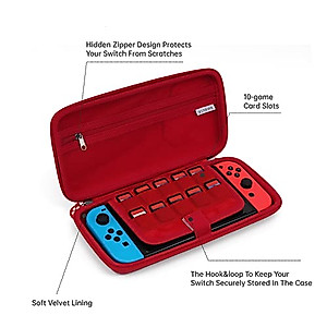 Geekshare Cute Cat Paw Case Compatible with Nintendo Switch/Switch OLED - Portable Hardshell Slim Travel Carrying Case fit Switch Console & Game Accessories - A Removable Wrist Strap (Red)