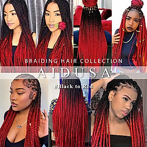 AIDUSA Ombre Braiding Hair 5pcs Synthetic Afro Braiding Hair Extensions 24 Inch 2 Tone for Women Hair Twist Crochet Braids 100g(#01 Black to Red)
