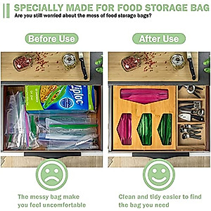 Bamboo Bag Organizer for Drawer, 1 Box of 4 Slots Ziplock Bags Storage Organizer for Gallon Quart Sandwich Snack Variety Size Bag, Nemesis of Chaos Drawer