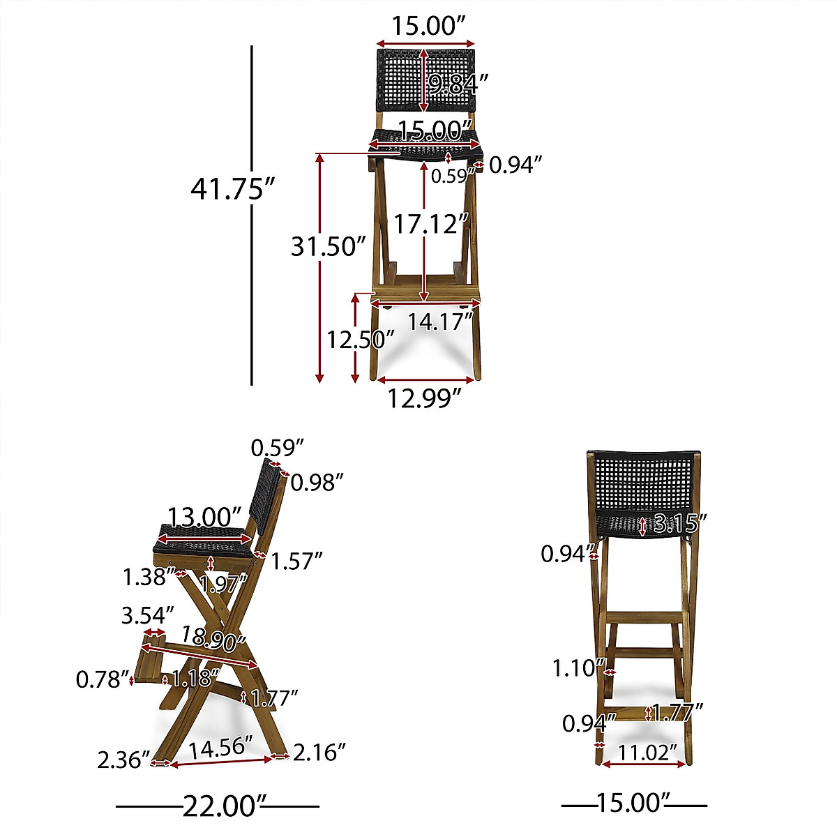 GDFStudio Outdoor Folding Acacia Wood Barstools (Set of 2), and Brown