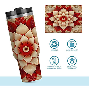 FRCSDIY Mandala Flower Insulated Tumbler with Handle and Straw Lid,30oz Leakproof Stainless Steel Cup BPA-Free Water Bottle