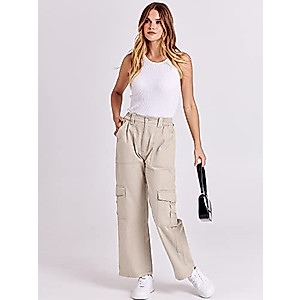 ANRABESS Women's Cargo Pants High Waisted Baggy Multiple Pockets Casual Work Pants Trendy Fashion Relaxed Fit Trousers Y2k for Teen Girls 1017mihuang-L
