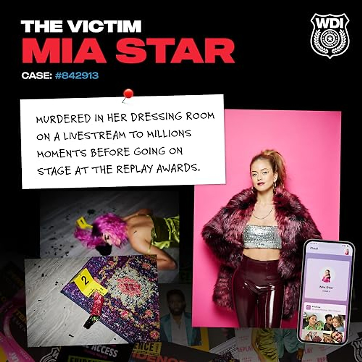 WHAT DO YOU MEME? Who Killed Mia — A Modern Murder Mystery Game True Crime Solving Games for Adults, Find Out who Killed Influencer Mia Star, for True Crime Fans