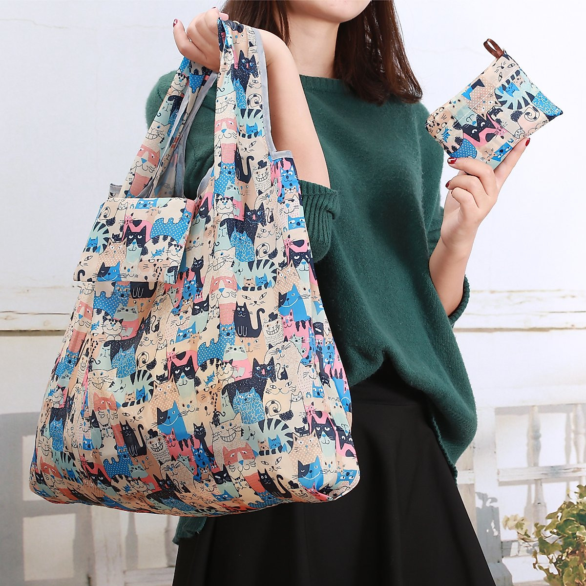 KINGMAS 5 Pack Reusable Grocery Bags, Eco-Friendly Folding Tote Shopping Bag fits in Pocket, Washable Waterproof Nylon holds Heavy Groceries Pouch Bags