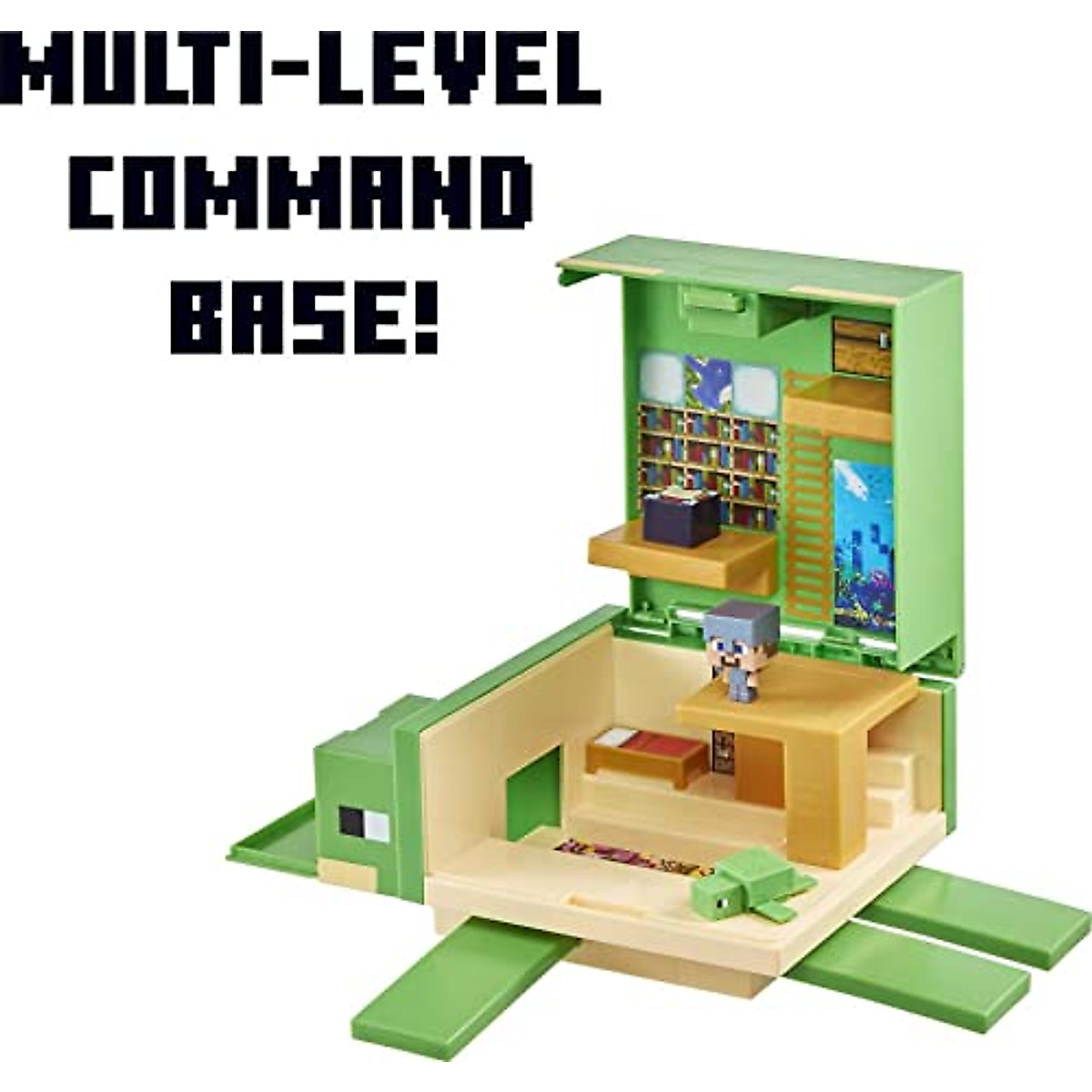 Minecraft Transforming Turtle Hideout, Authentic Pixelated Video-Game Role Play, Electronic, Action Toy to Create, Explore and Survive, Steve, Turtle, Collectible Gift for Fans Age 6 Years and Older
