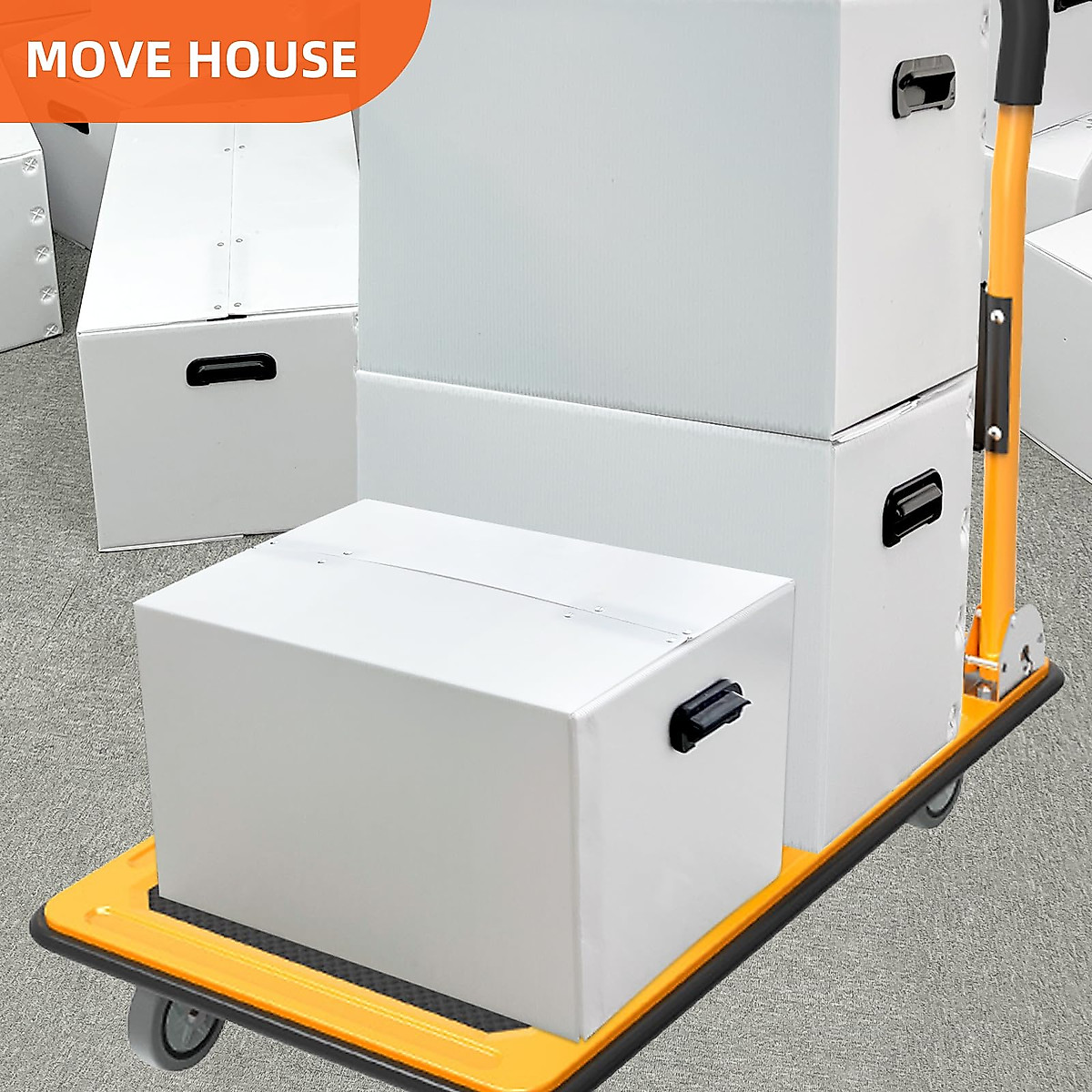 Sonahomo plastic storage bins with lids containers,55qt(19.7"x13.8"x11.8") 6 pack,collapsible moving boxes with handles stackable storage bins,Double-layer hollow shock-absorbing material,white