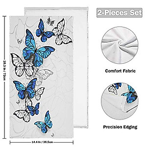 Oreayn Blue and White Butterfly Hand Towel for Bathroom Kitchen Beach Polyester Cotton Set of 2 Morpho Butterflies Fingertip Towel Soft Absorbent 28.3 x 14.4 Inch