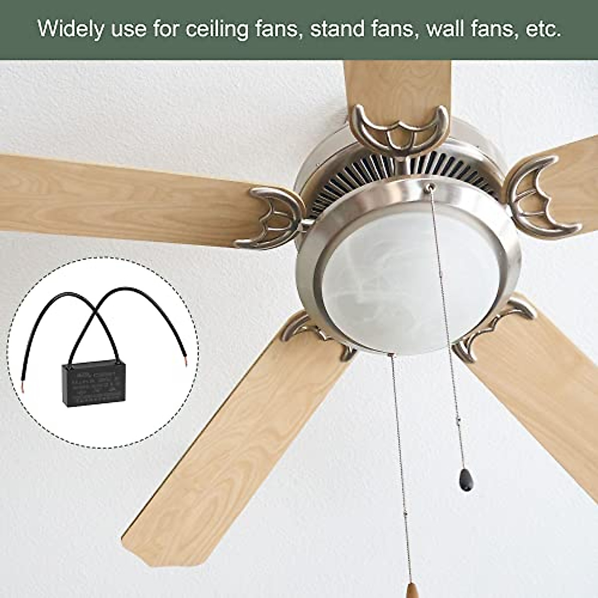 YOKIVE 3Pcs Ceiling Fan Capacitor CBB61, Metallized Polypropylene Film Capacitor Great for Fans Pumps Motors Running (0.8uF 250V AC 2 Wires 50/60Hz)