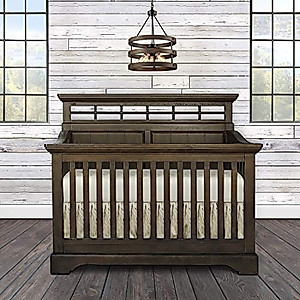 Evolur Empire 5-in 1 Convertible Crib with Metal Elements in Distressed Timber, Free Mattress
