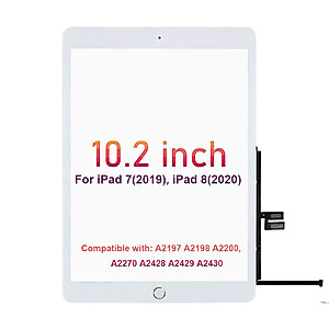 for iPad 7th/8th Generation Screen Replacement Digitizer 10.2"(A2197,A2198,A2200,A2270,A2428,A2429,A2430),for iPad 7/8 Screen Replacement Parts(NO LCD),+Home Button+Pre-Installed+Repair Tools(White)