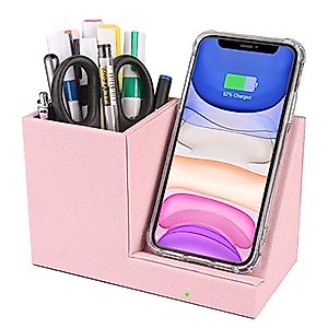 15W Pink Wireless Charger,Fast Wireless Charger Desk Stand,Qi Certified Charging Dock with Pen Holder Storage for iPhone 12/11/Xs MAX/XR/XS/X/8, Samsung S10/S9/S9+/S8/S8+/Note 10（No AC Adapter）