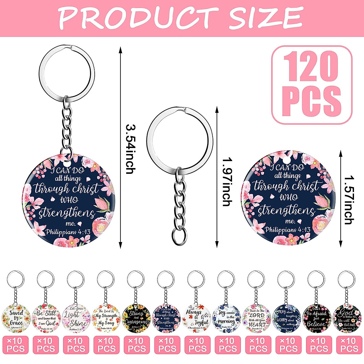 Janmercy 120 Pcs Acrylic Christian Keychain Floral Bible Verse Keychain Religious Scripture Gifts Jewelry Gifts for Women Men(Bright, Bright)