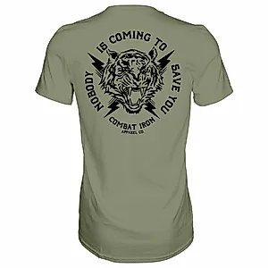 Combat Iron Men's Graphic Tees | Nobody is Coming to Save You | Mens Novelty T-Shirts | Military Green, Large