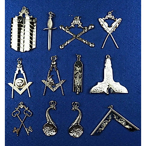 Masonic Blue Lodge Free Masons Officer Aprons 12 Chain Collar 12 Jewels 12 Gloves 12 Set of 12X4 Lot