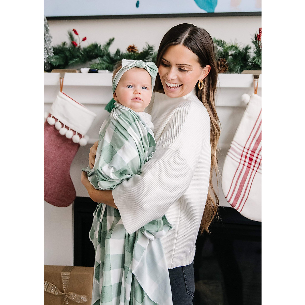 Large Premium Knit Baby Swaddle Receiving Blanket "Pine" by Copper Pearl