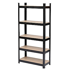 Pinikuyiro 5-Tier Utility Shelves, Metal Storage Shelves Garage Shelving Unit Adjustable Garage Storage Shelves Storage Racks Heavy Duty Shed Shelving- Black