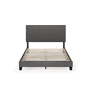 Furinno Laval Button Tufted Upholstered Platform Bed Frame, Queen, Stone