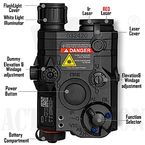 ACTIONUNION Airsoft PEQ-15 IR Laser + Visible Red Laser + White LED Flashlight (Black)