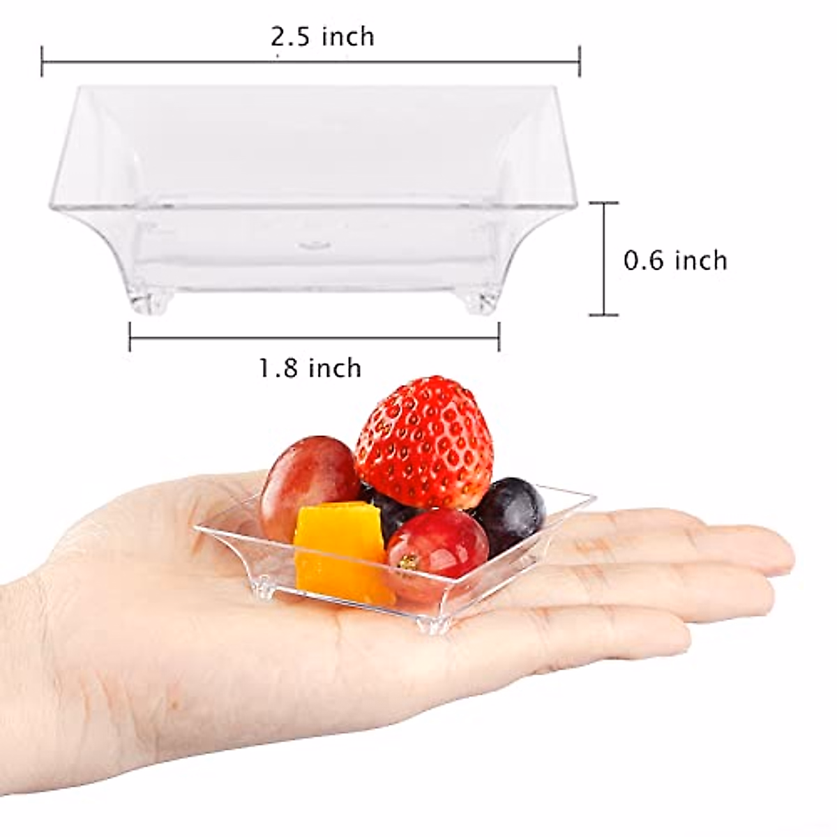 TOFLEN 100ct 1 oz Mini Dessert Plates with Tasting Spoons - Reusable Clear Plastic Square Party Serving Trays Mini Plates for Appetizers, Chocolates, Ice Cream, Fruit and More