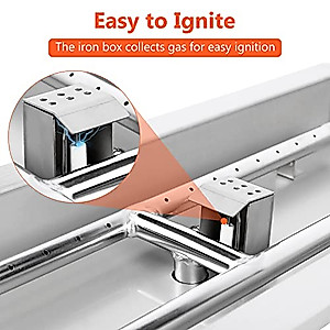 QuliMetal 24" x 8" Drop-in Fire Pit Pan with Spark Ignition Kit - Natural & Propane Gas Rectangular 304 Stainless Steel Fire Pit Burner Kit for Indoor & Outdoor, Rated for up to 150K BTU