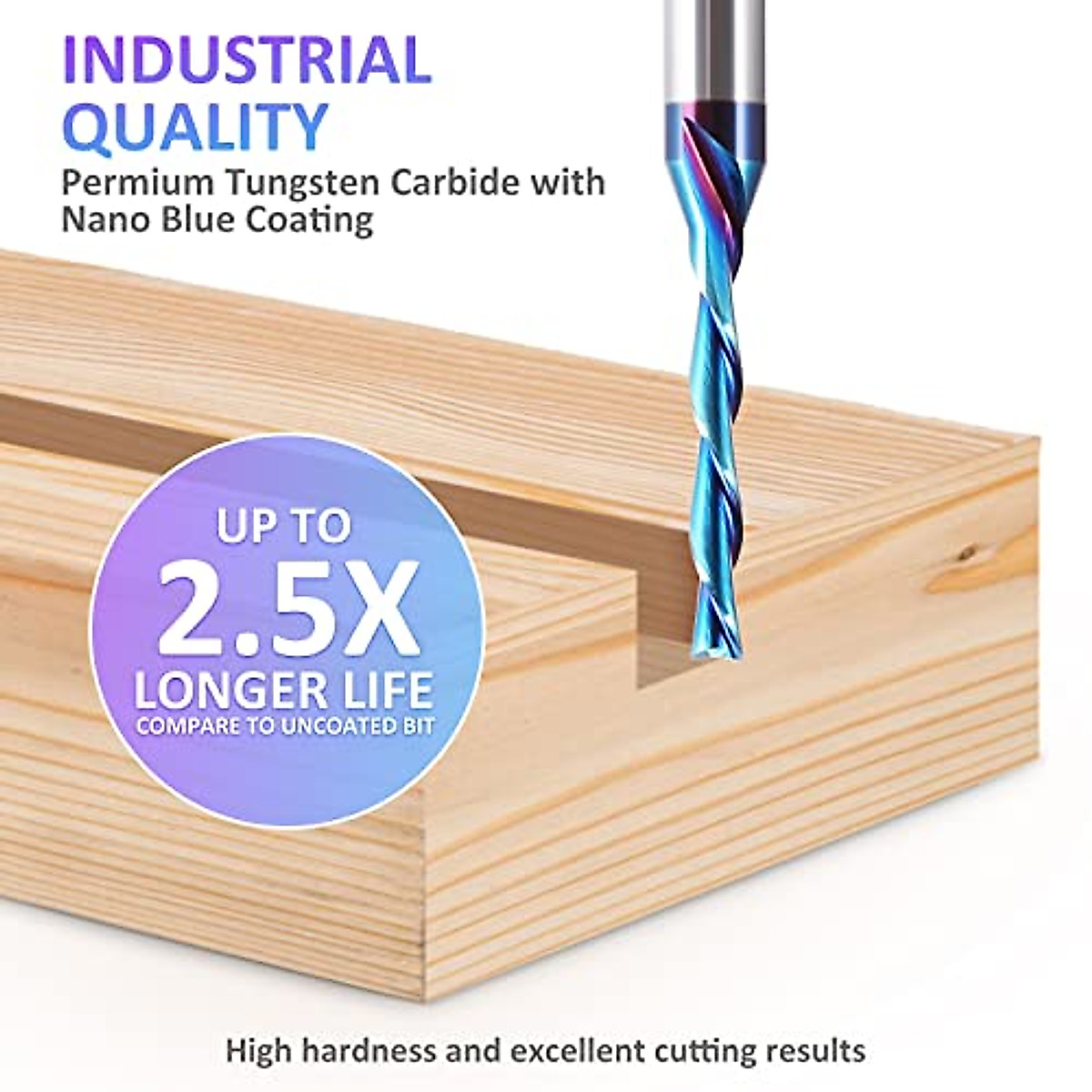HQMaster Spiral Router Bits Down Cut 1/4 inch Shank Solid Carbide Nano Blue Coated Spiral Downcut CNC Bits End Mill for Wood Cut Carving Engraver (1/8" Cutting Diameter)