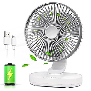 CONBOLA Small Oscillating Desk Fan Portable Table Fan Rechargeable USB Battery Powered Quiet Personal Fan Dual Adjustable Angle Desktop Air Circulate Fan with 4 Speed for Home Office Travel Outdoor