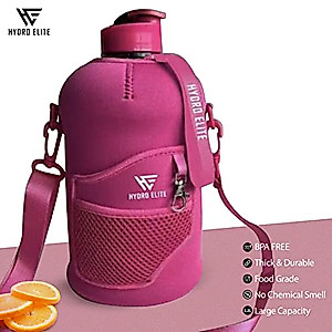Hydro Elite Large 2.2 Liter Water Bottle - XL,Stylish Fabric Cover with Mesh Zipper Pocket, Adjustable Carry Strap (Pink)