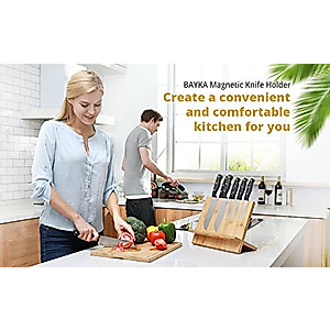 Kitchen Seven Knife Block Magnetic Knife Holder with Powerful Magnet, 100% Pure Bamboo Large Capacity Knife Organizer Block, Double Side Strongly Magnetic Kitchen Utensil Display Stand
