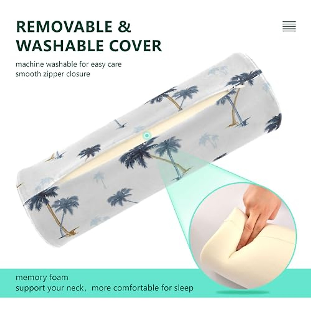 JUNZAN Topical Palm Trees Bolster Pillows for Bed Cylinder Neck Roll Pillow Round Pillows for Chairs for Cervical Support Neck Cushion