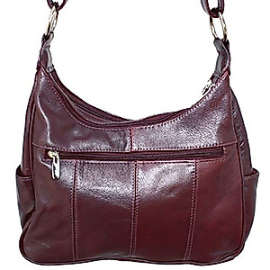 Silver Fever® Leather Buckle Flap Hobo Handbag (burgundy)