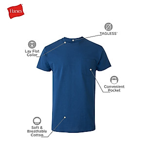 Hanes Men's Pocket T-Shirt Pack, Cotton Crewneck Pocket Tees 6-Pack, Moisture-Wicking Assorted 6-Pack